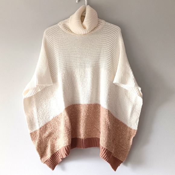 Apt. 9 | Sweaters | Apt 9 Turtleneck Open Side Poncho Cream Tan Beige ...